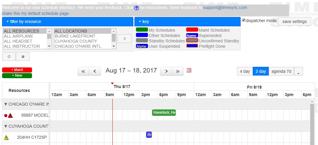 Schedule Interface – Schedule Master Support