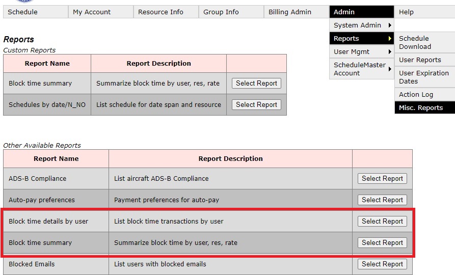 Block time – Schedule Master Support